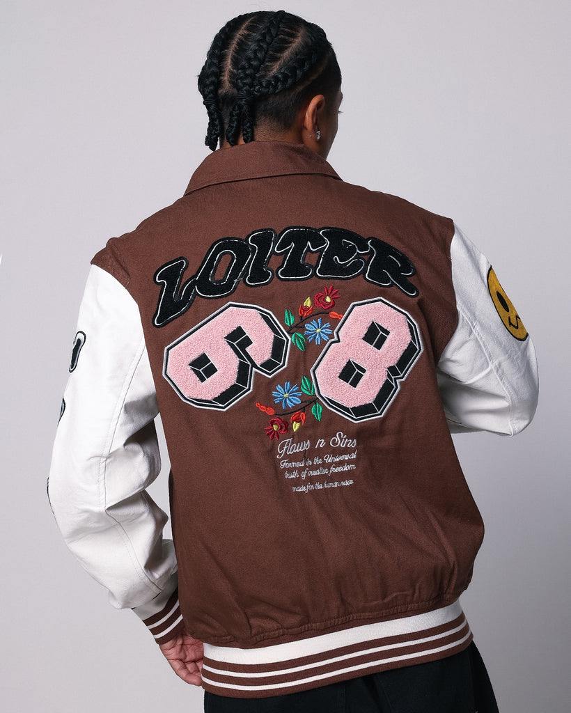 Loiter Flaws Varsity Jacket Brown/Off White | Culture Kings US
