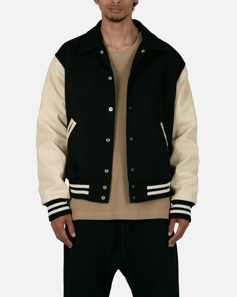 MNML Collared Varsity Jacket Black/White | Culture Kings US