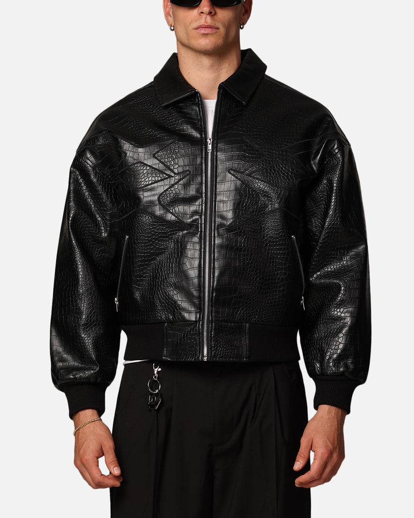 Loiter Atmosphere PU Leather Bomber Jacket Black | Culture Kings US
