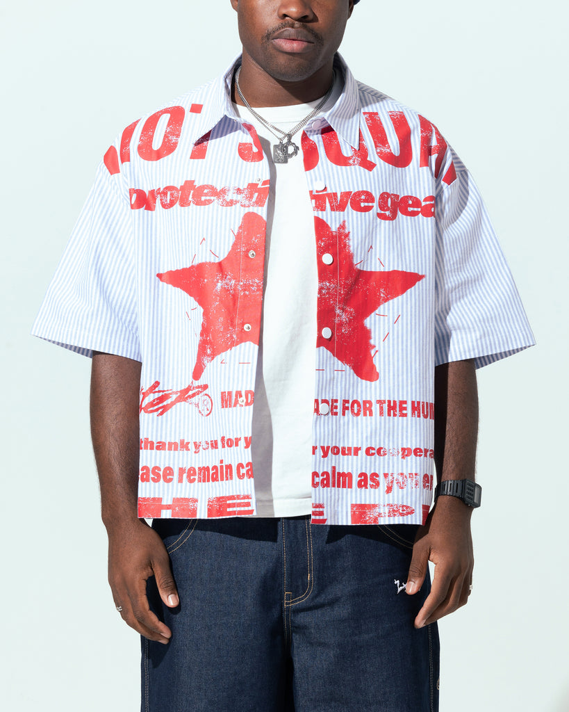 Loiter Riot Squad Button Up T-Shirt Blue Pin Stripe | Culture Kings US