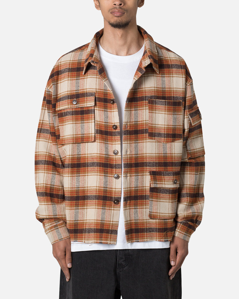 MNML Asymetrical Pocket Flannel Shirt Brown | Culture Kings US