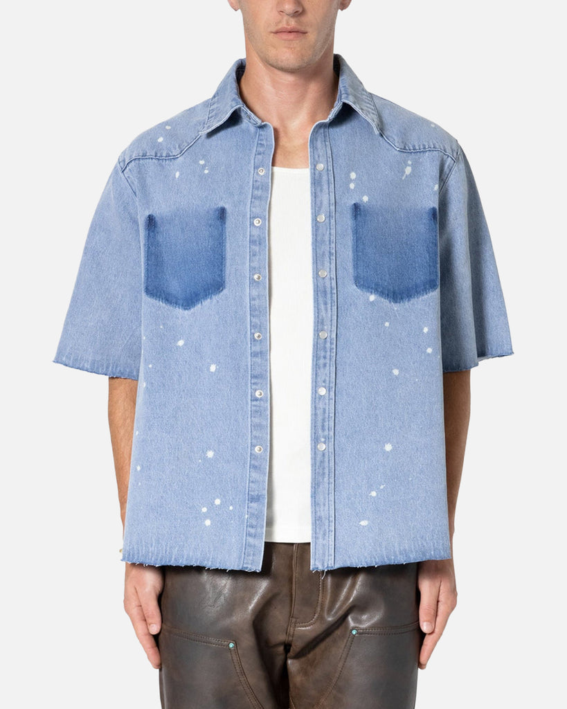 MNML Washed Denim Button Up Shirt Blue | Culture Kings US