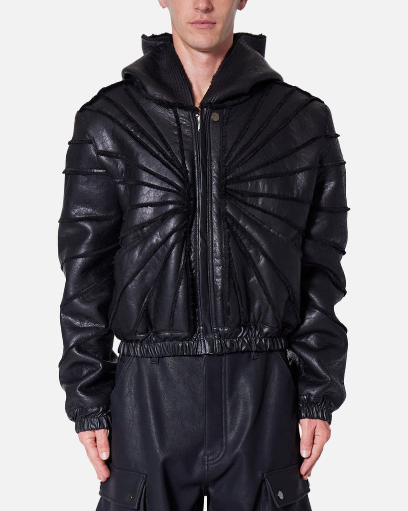 MNML Leather Web Cropped Zip Up Hoodie Black | Culture Kings US