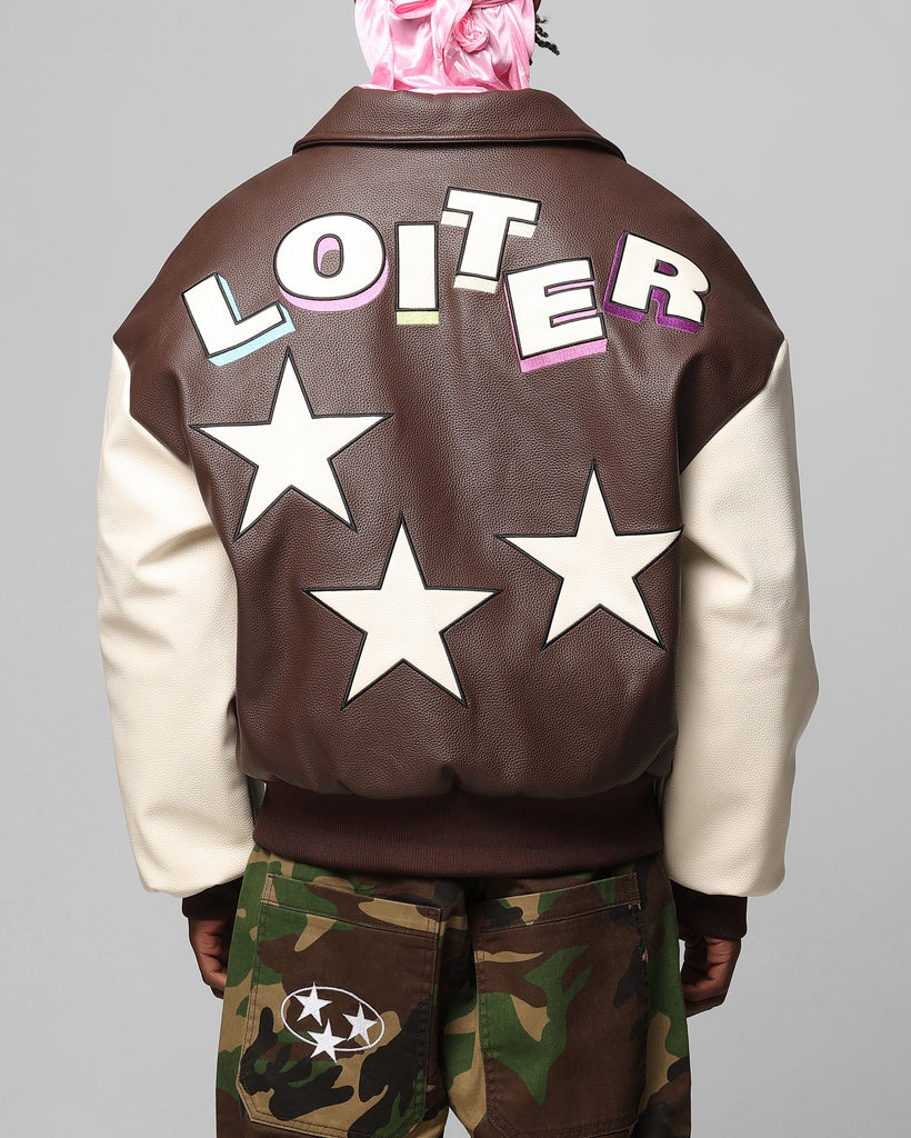 Loiter Solar Vegan Leather Varsity Jacket Brown/Beige | Culture Kings US