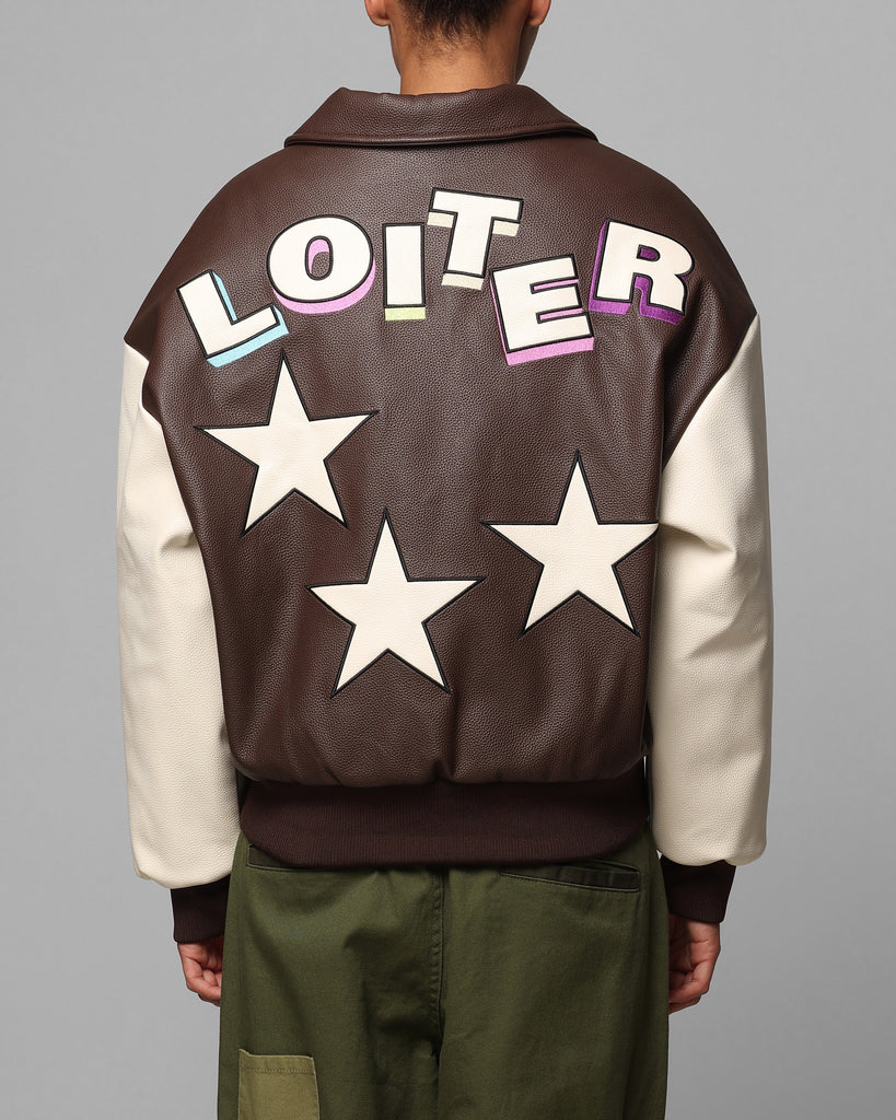 Loiter Solar Vegan Leather Varsity Jacket Brown/Beige | Culture Kings US