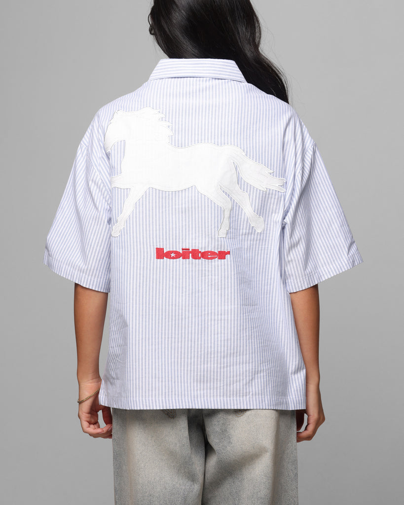 Loiter Rodeo Quarter Zip Up Shirt Blue Pin Stripe | Culture Kings US