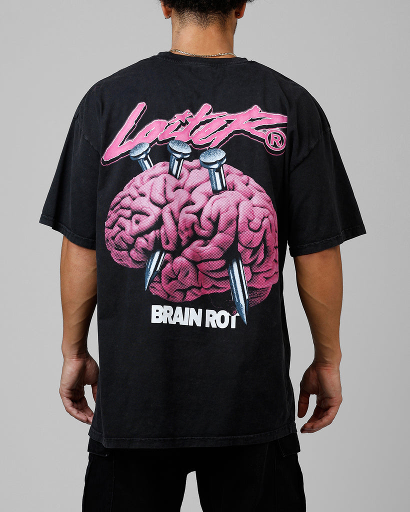 Loiter Brain Rot Vintage T-Shirt Black Acidwash | Culture Kings US