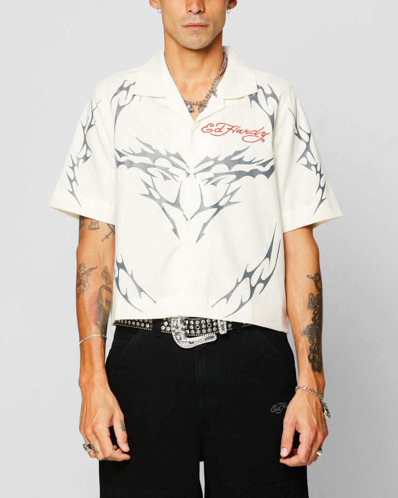 Ed Hardy Techno Button Up Shirt Off White | Culture Kings US