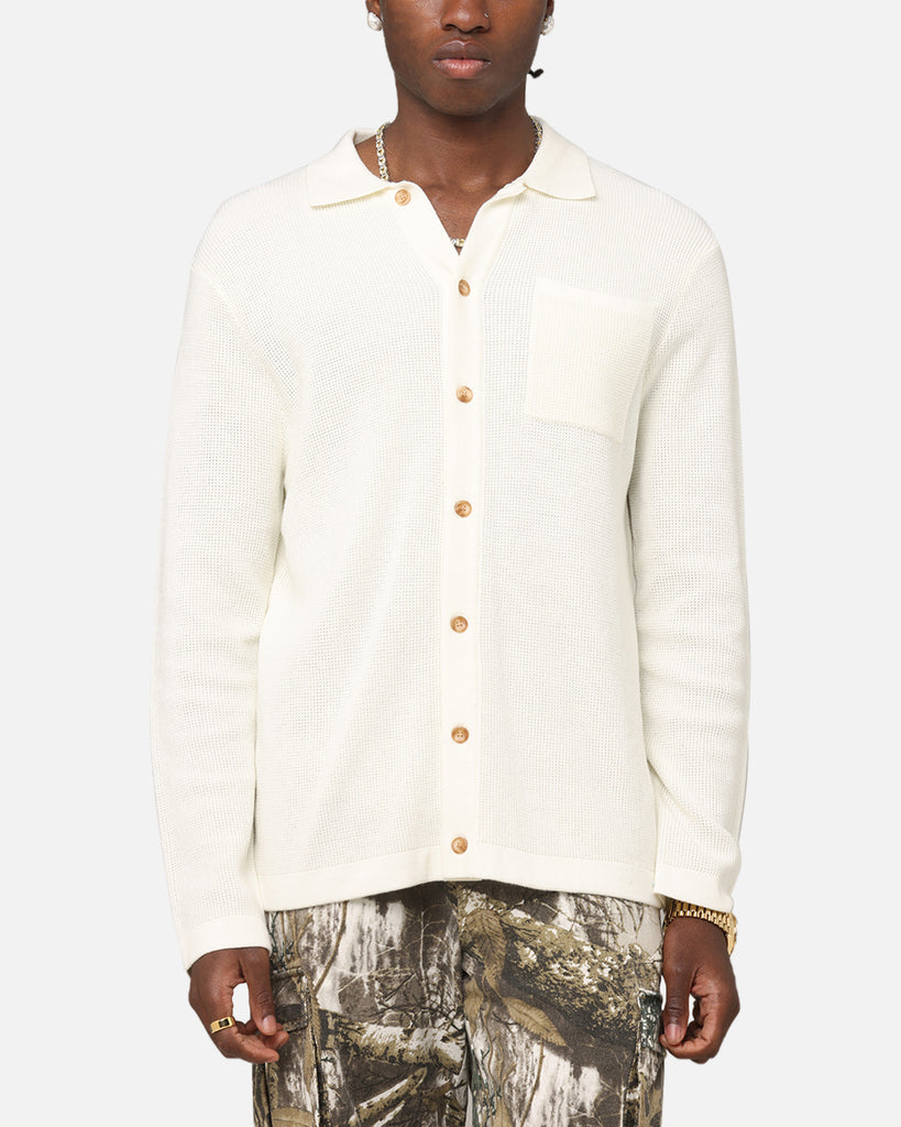 XXIII Zyair Knit Rib Long Sleeve Button Up Shirt Cream | Culture Kings US