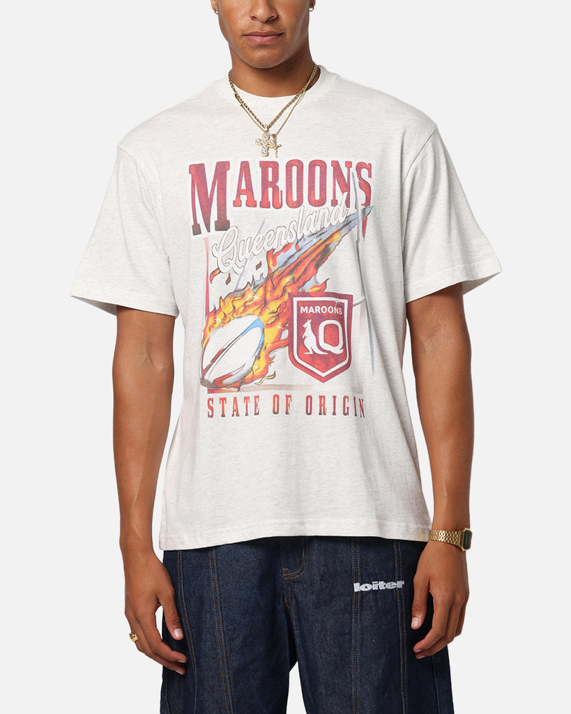 Queensland Ruby League Queensland Maroons Flaming Ball T-Shirt Silver ...