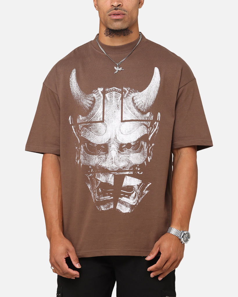 The Anti Order Oni Mask Mock Neck T-Shirt Brown | Culture Kings US