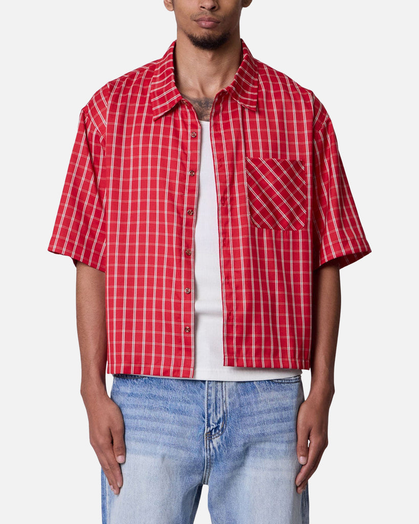 MNML Crispy Poplin Over Button Up Shirt Red Plaid | Culture Kings US