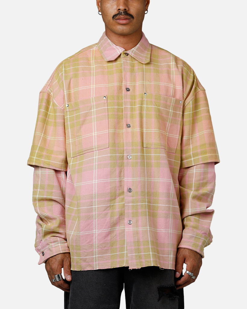 MNML Dip Fade Flannel Shirt Pink | Culture Kings US