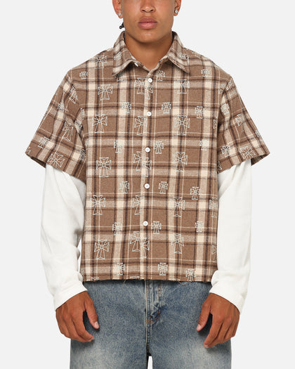 Saint Morta Sanctuary Layered Button Up Shirt Brown | Culture Kings US