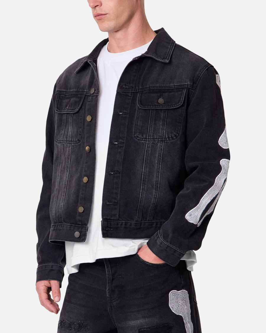 MNML Raw Skeleton Trucker Jacket Washed Black | Culture Kings US