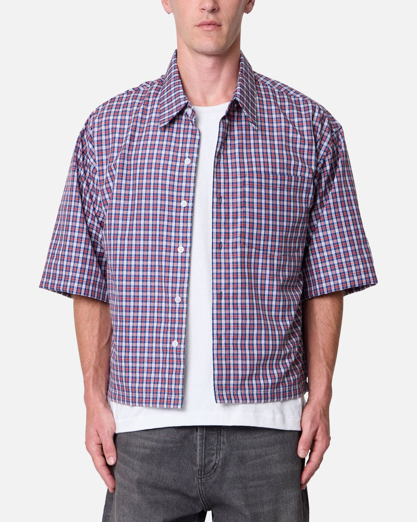 MNML Crispy Poplin Over Button Up Shirt Red/Blue | Culture Kings US