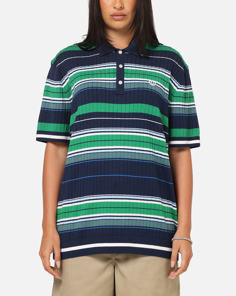 Adidas Originals Knit Stripe Polo T-Shirt Night Indigo/Green | Culture ...
