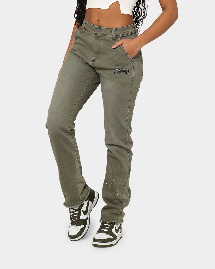 Loiter Demolition Flare Jeans Khaki | Culture Kings US