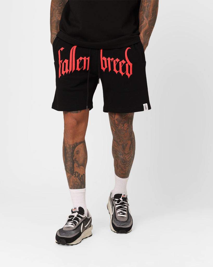 Fallen Breed Puff Logo Zip Sweat Shorts Black/Red | Culture Kings US