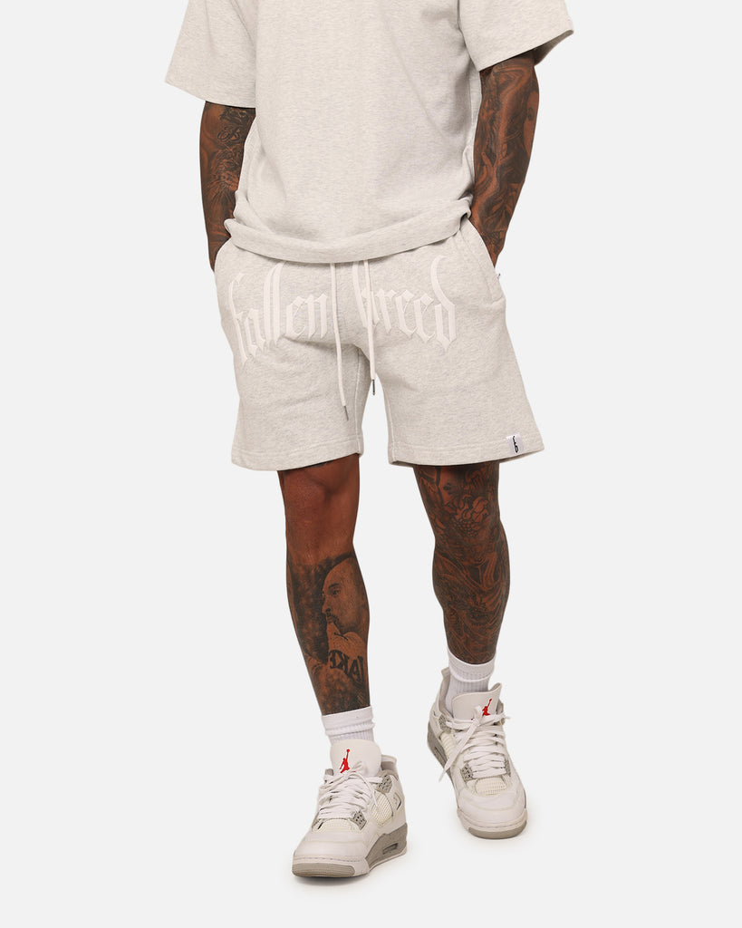 Fallen Breed Puff Logo Zip Sweat Shorts Grey Marle/White | Culture Kings US
