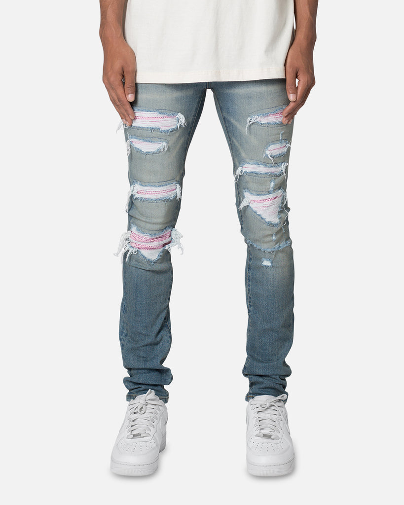 MNML X555 Crystal Skinny Denim Jeans Blue/Pink | Culture Kings US