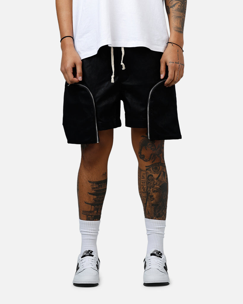 MNML Leather Pocket Geo Shorts Black | Culture Kings US