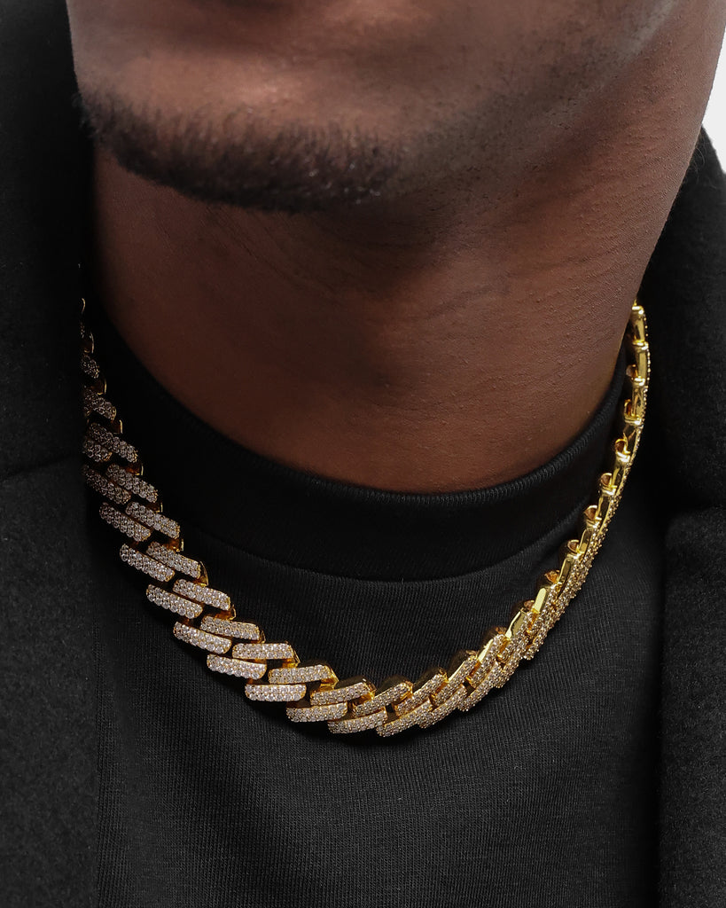 NXS 18" 14mm Iced Interlink Chain Iced Gold | Culture Kings US