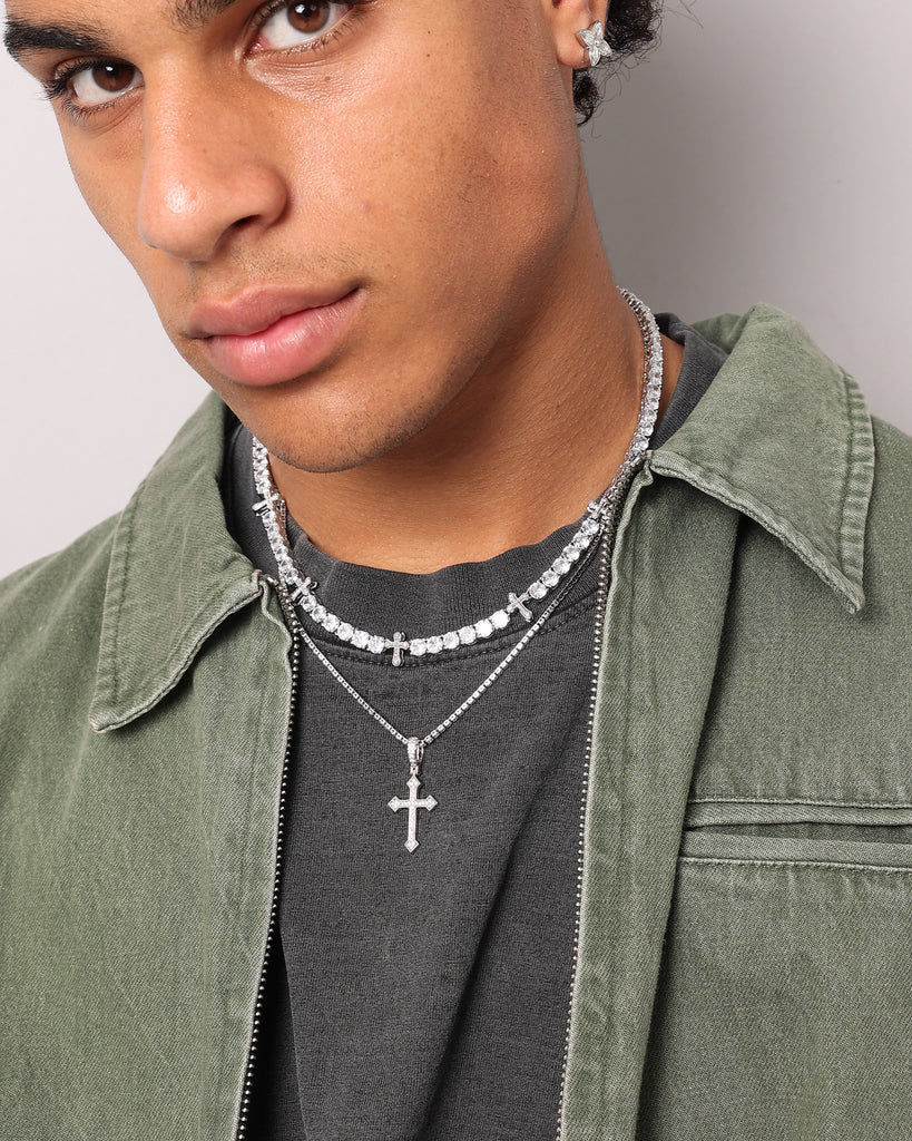 NXS Iced Cross Tennis Chain Iced White Gold | Culture Kings US