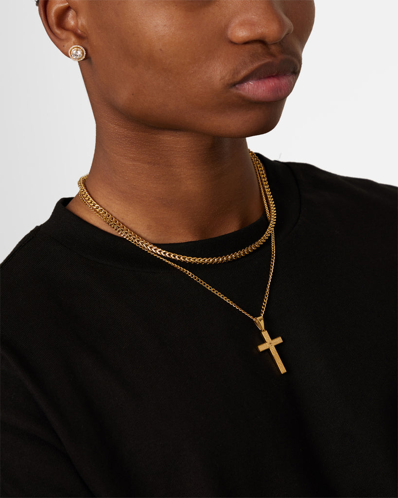 NXS Textured Cross Chain Set Gold | Culture Kings US