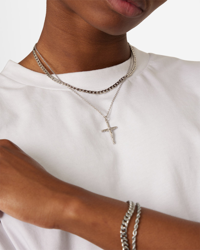 NXS Crucifix Chain Set White Gold | Culture Kings US
