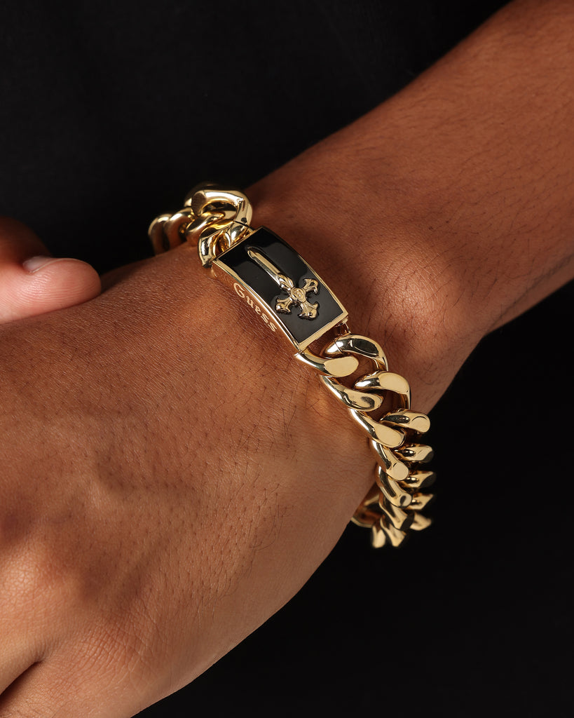 Guess Mainline South Alameda Shield Tag Bracelet Yellow Gold | Culture ...