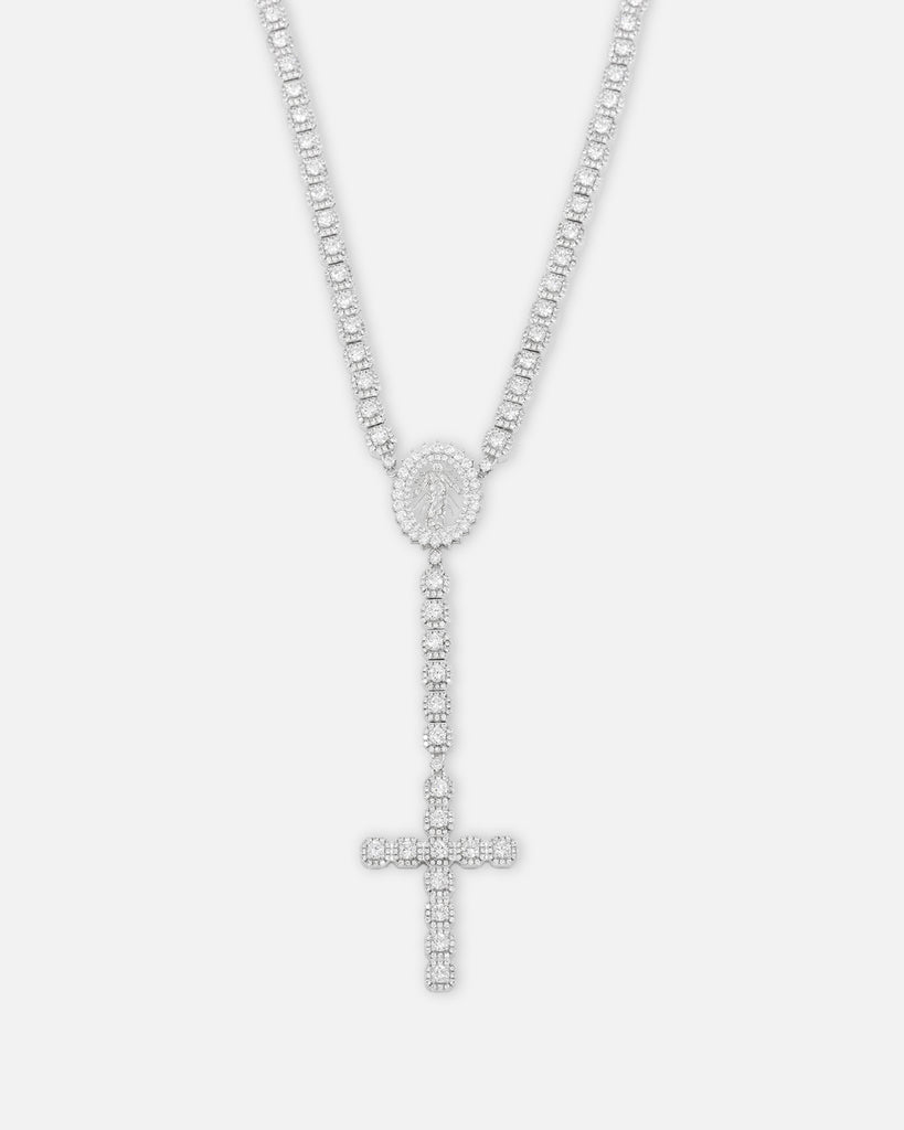 Saint Morta 6mm Iced Tennis Cross Chain White Gold | Culture Kings US