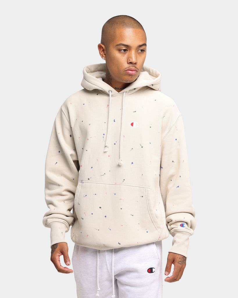 Champion Rev Weave Paint Splatter Hoodie Pebblestone | Culture Kings US