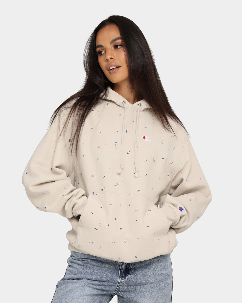 Champion Rev Weave Paint Splatter Hoodie Pebblestone | Culture Kings US