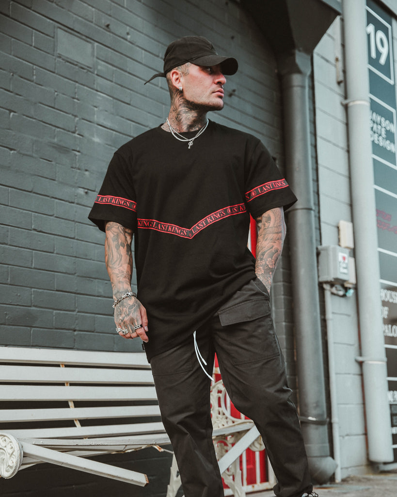 Last Kings Triangle Taped Short Sleeve T-Shirt Black/Red | Culture Kings US