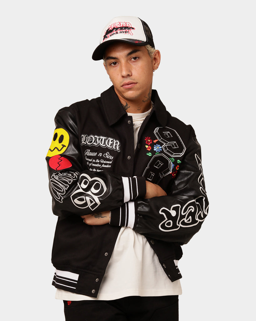 Loiter Flaws Varsity Jacket Black | Culture Kings US