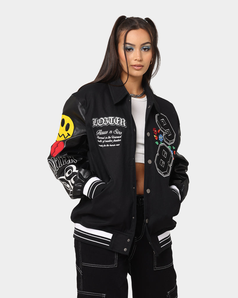 Loiter Flaws Varsity Jacket Black | Culture Kings US