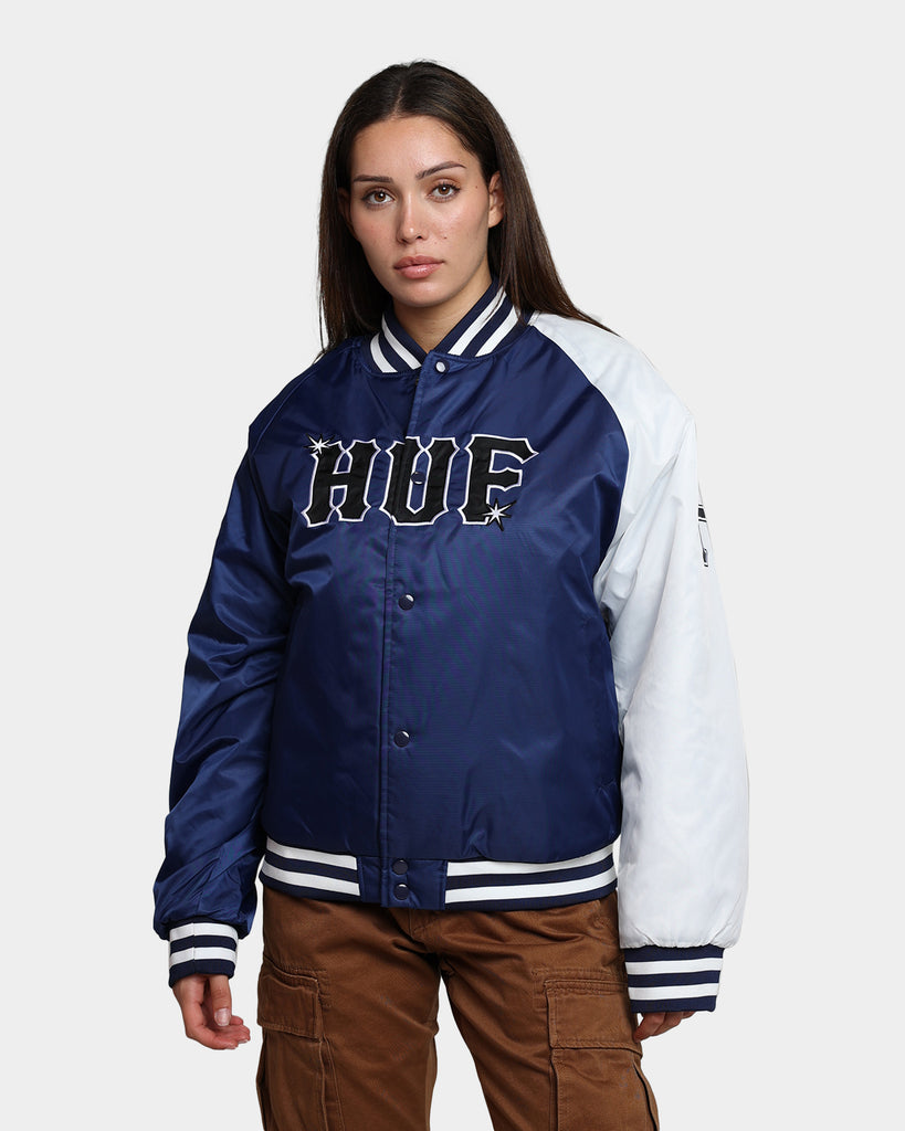 HUF Satin Baseball Jacket Navy | Culture Kings US