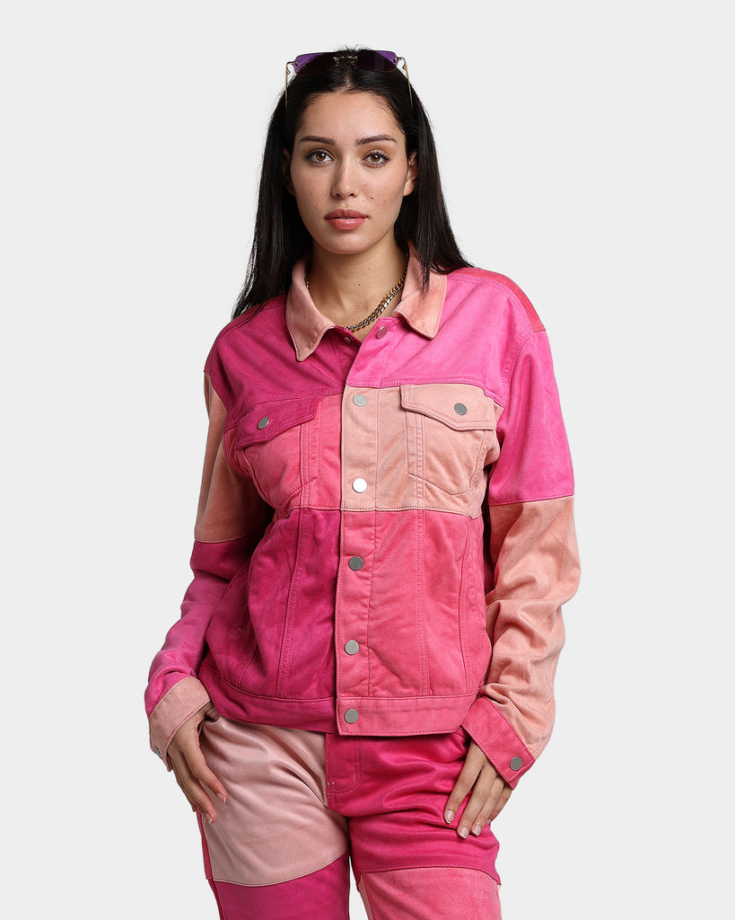 MNML Patchwork Suede Trucker Jacket Pink | Culture Kings US
