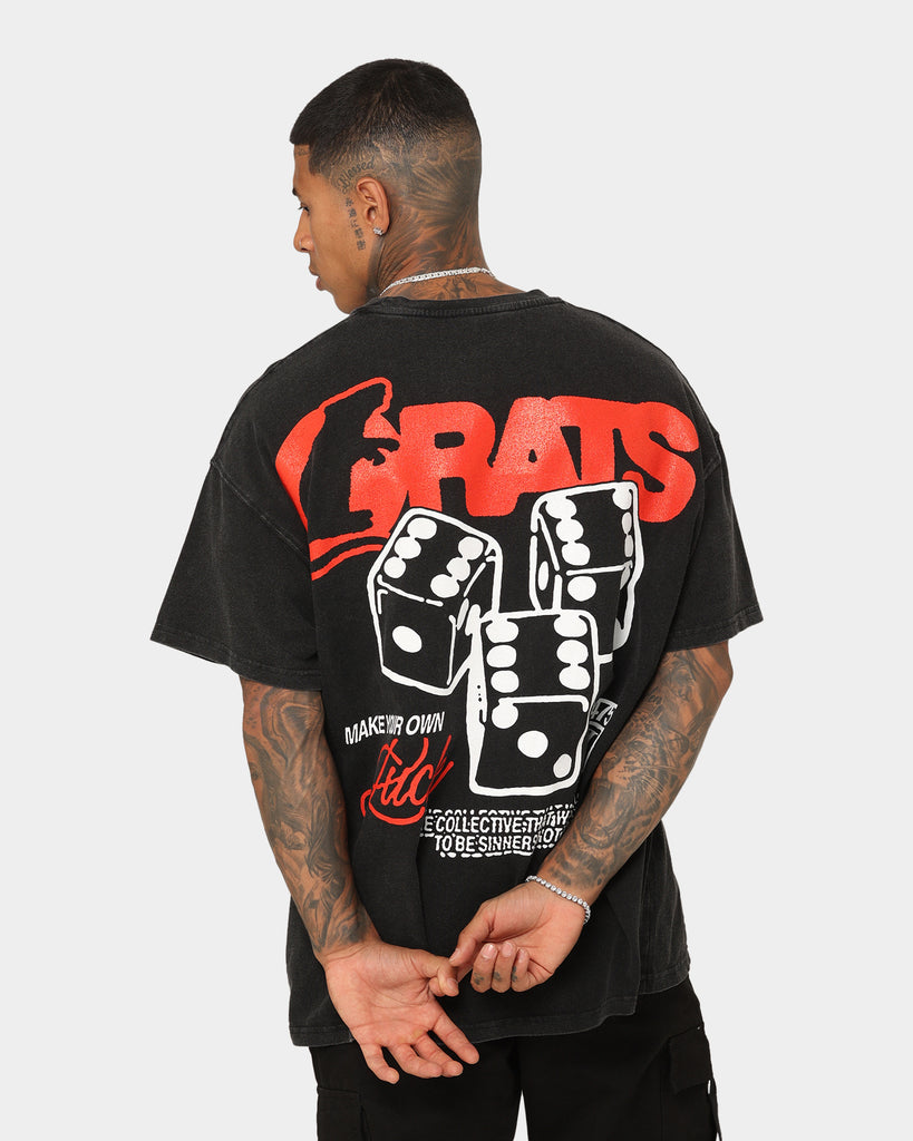 Rats Get Fat Own Luck Vintage T-Shirt Washed Black | Culture Kings US
