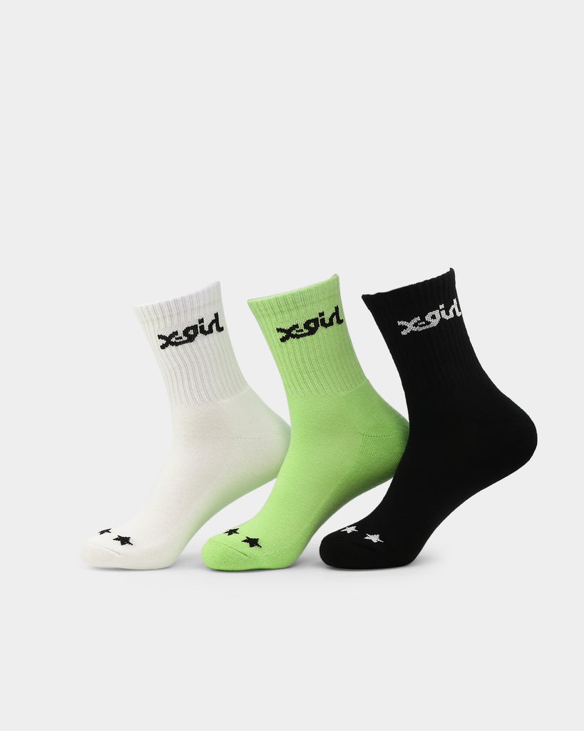 X-Girl Women's Logo Middle Socks 3 Pack Multi-coloured | Culture Kings US