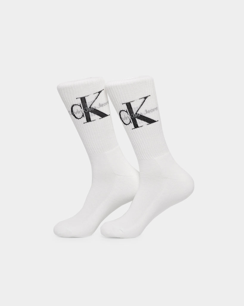 Calvin Klein Monogram Cushion Crew Socks 2 Pack White | Culture Kings US