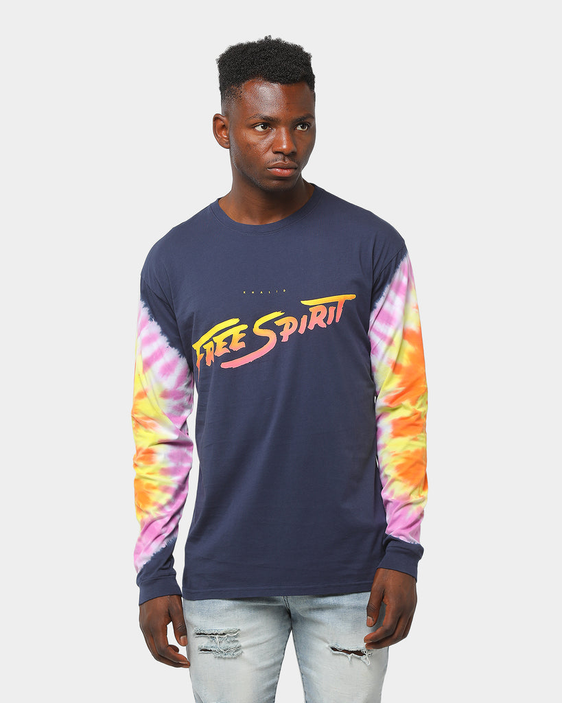 Khalid Merch Free Spirit Tie Dye LS Tee Navy/Multi-Coloured | Culture ...
