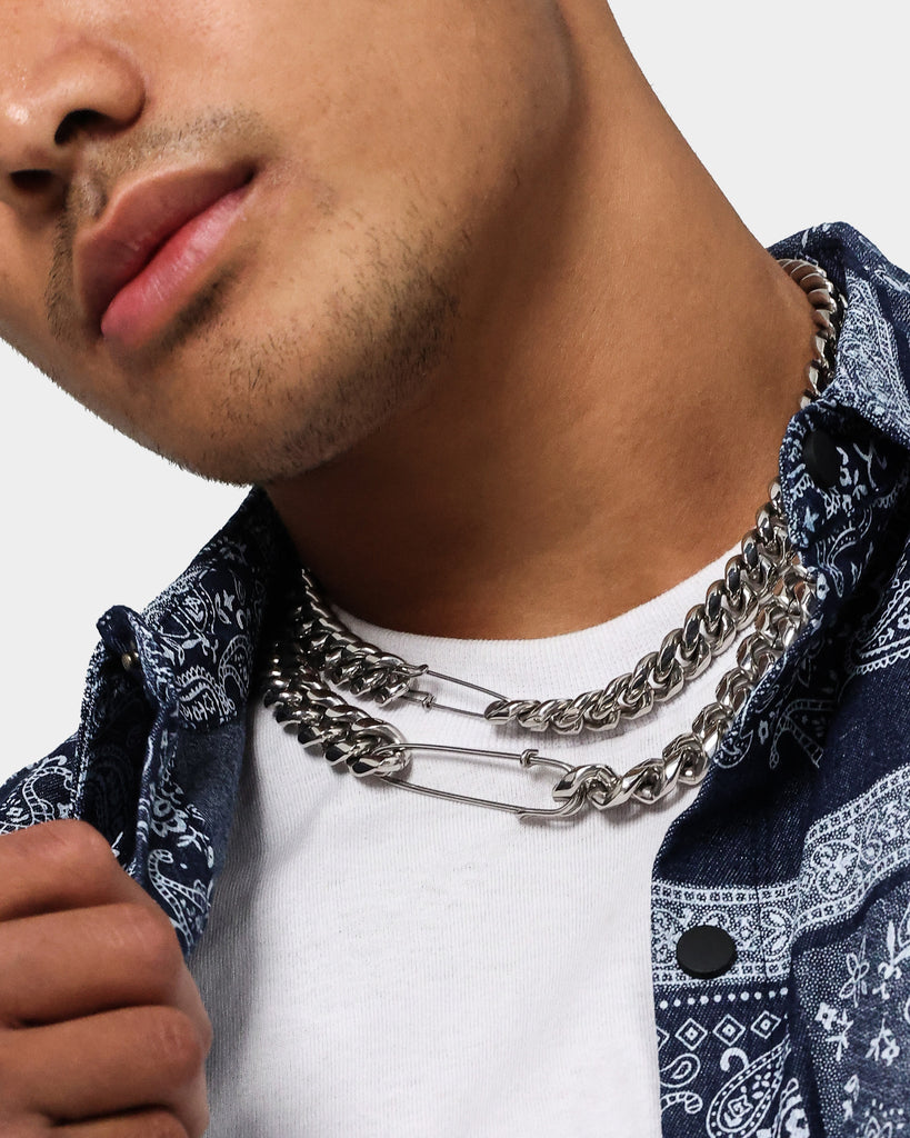 Loiter Safety Pin Double Chain Necklace Pack Silver | Culture Kings US