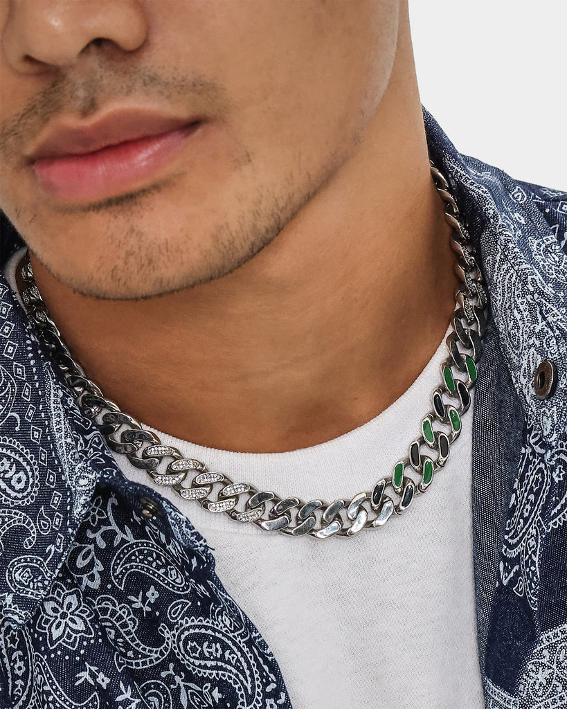 Loiter Patchwork 2.0 Chain Necklace Silver/Black/Green | Culture Kings US