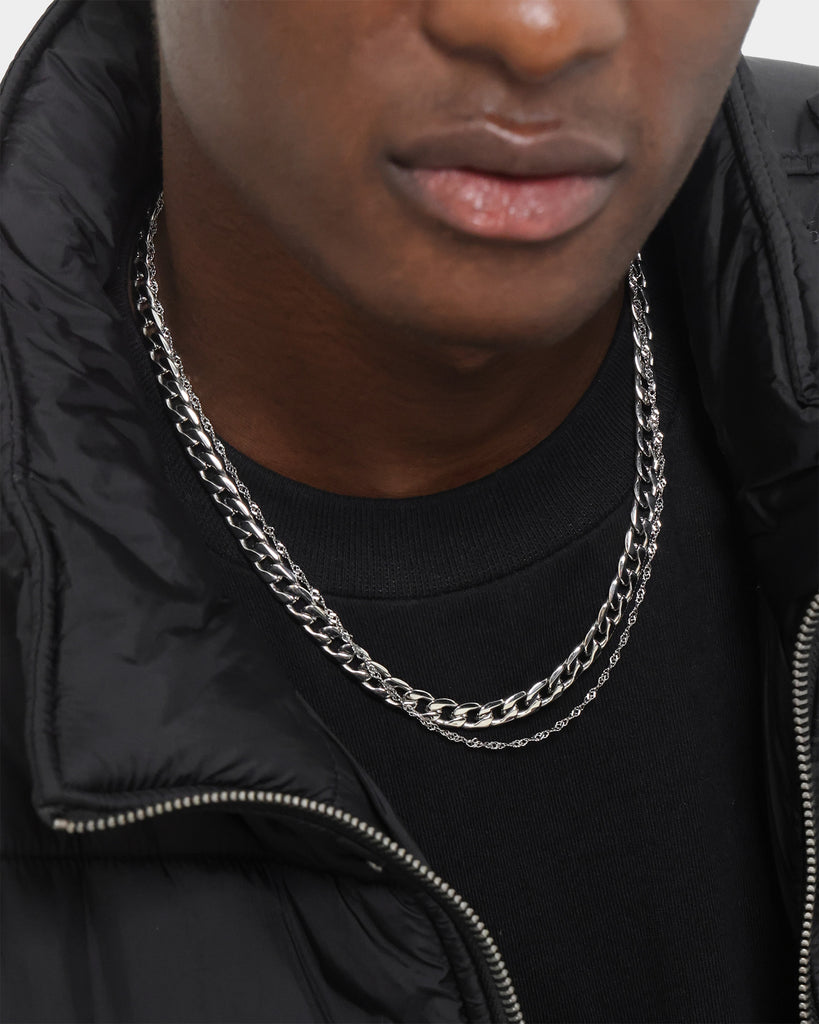 NXS Diamond Cut Double Chains White Gold | Culture Kings US