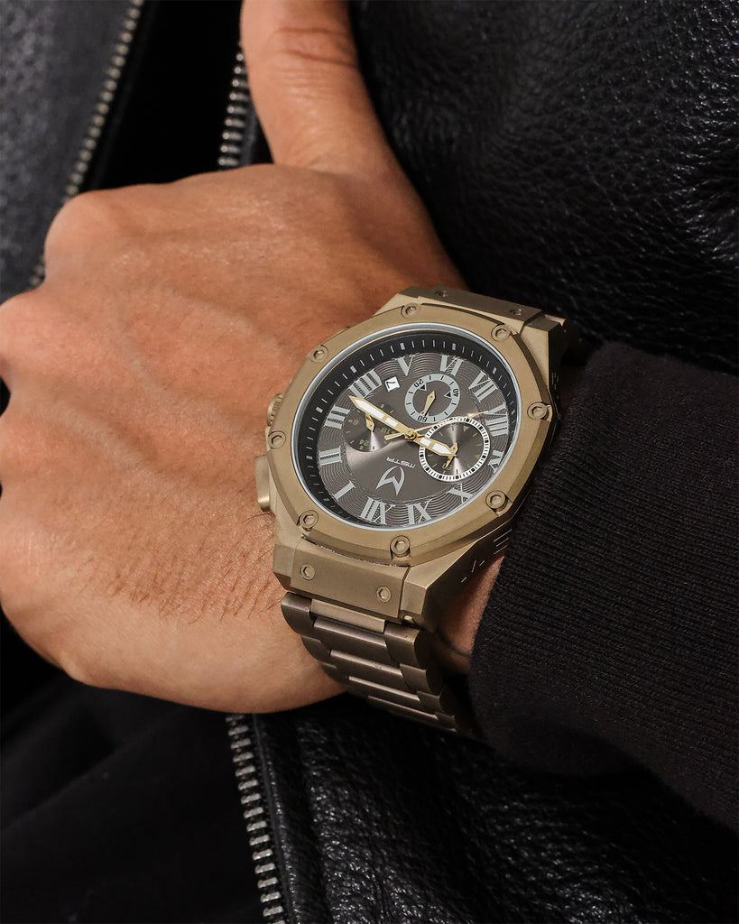 MEISTER AM1020SS Ambassador 45MM Watch Khaki Gold | Culture Kings US