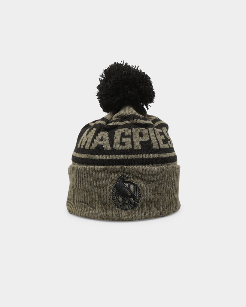 New Era Collingwood Magpies 'AFL '22 Olive' Pom Knit Beanie Green ...